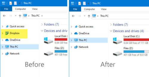 How to remove Dropbox from File Explorer Navigation Pane