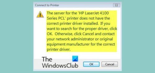 The server for the printer does not have the correct printer driver ...