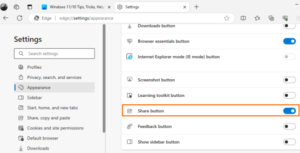 How to show or hide Share button in Microsoft Edge browser