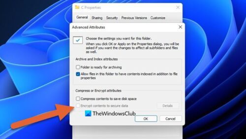 Encrypt contents to secure data option is disabled in Windows 11/10