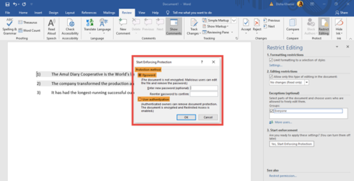 How to protect Word document using Restrict Editing feature