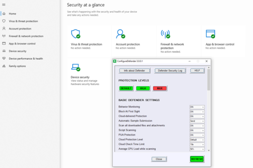 Change Windows Security settings instantly with ConfigureDefender