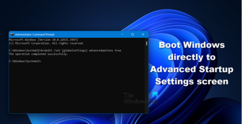 Boot Windows directly to Advanced Startup Settings screen