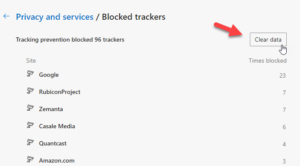 How to clear Blocked Trackers list in Microsoft Edge