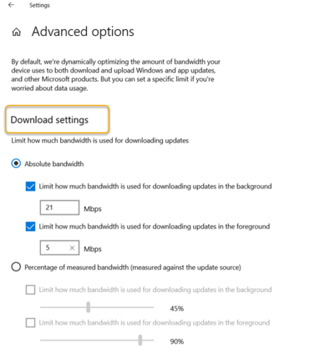 Limit Absolute bandwidth that can be used to download Windows Updates