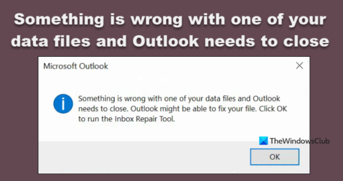 Something is wrong with your data files and Outlook needs to close