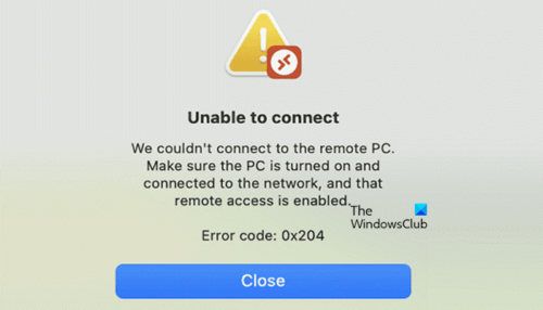 Fix Remote Desktop Error Code 0x204 on Windows 11/10