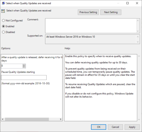 Defer Updates option removed in Windows? Use Group Policy