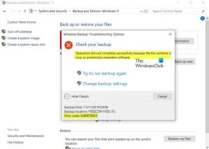 Error 0x800700E1, Backup Operation did not complete successfully