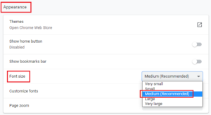 How to change the default font size in Google Chrome browser