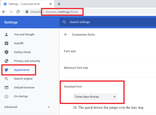 How to change Default Font & Size in Chrome, Edge and Firefox