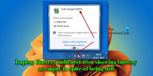 Laptop Battery indicator icon showing empty in spite of being full