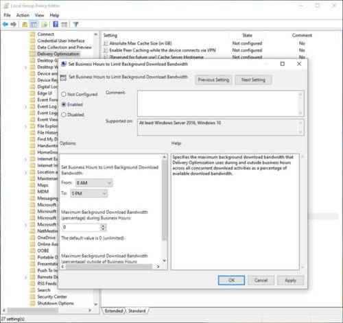 Limit Windows Update bandwidth during specific hours on Windows 10