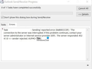 Fix 0x800CCC0F Outlook Sending or Receiving reported error