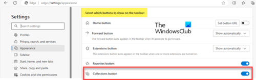 How to show or hide Collections button in Microsoft Edge browser