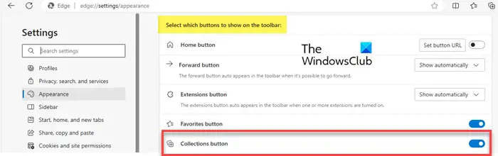 How to show or hide Collections button in Microsoft Edge browser How to show or hide Collections button in Microsoft Edge browser