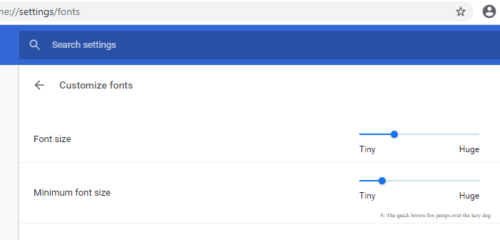 How to change the default font size in Google Chrome browser