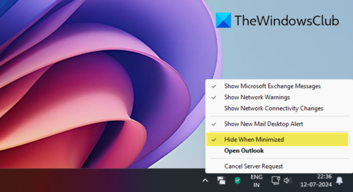 Minimize Outlook to System Tray in Windows 11