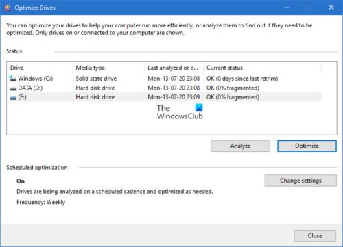 Optimize Drives Tool shows Never Run or Optimization not available in ...