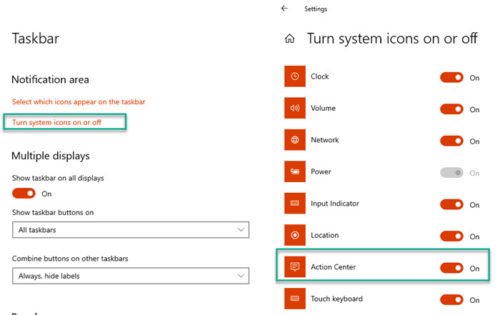 Windows 10 Action Center missing