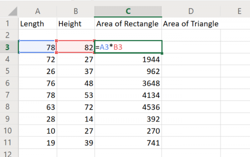 How to calculate area of Rectangle, Triangle or Circle in Excel