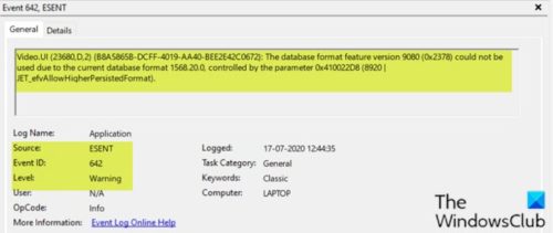 How to fix Event ID 642 ESENT error on Windows 11/10