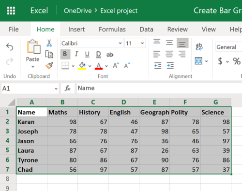 How to create a Bar Graph or Column Chart in Excel