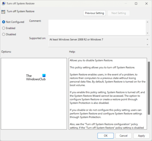 Turn On and Enable System Restore in Windows 11/10