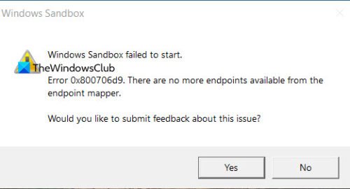 Sandbox Error 0x800706d9, There are no more endpoints available