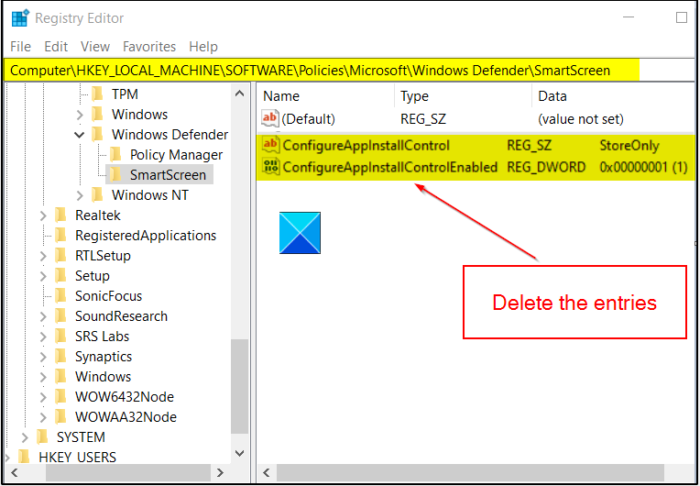 Choose where to get apps option grayed out in Windows Settings