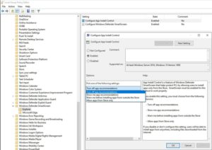 Choose where to get apps option grayed out in Windows Settings