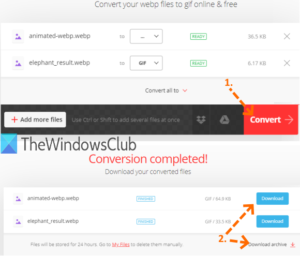 Convert Animated WebP to GIF using free software or services