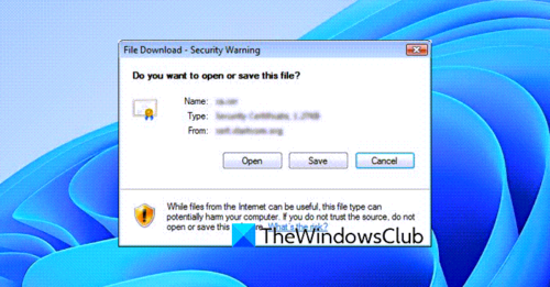 Clicking on Favorites opens File Download Security Warning box