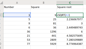 How to find the Square and Square Root in Excel