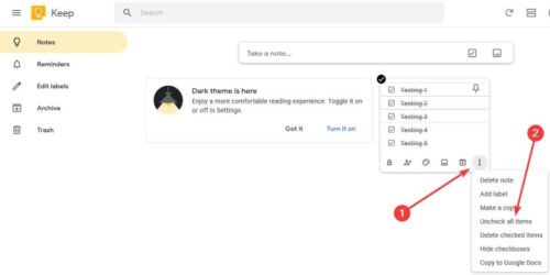How to delete checked items in Google Keep Notes