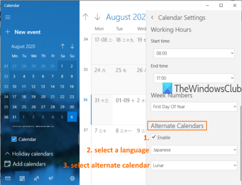 Enable or Disable Alternate Calendar in Calendar app of Windows 11