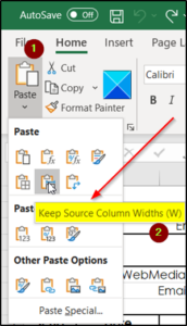 Copy Column Width from source to another spreadsheet in Excel