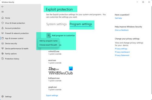 Add or exclude an app in Exploit Protection of Windows 11