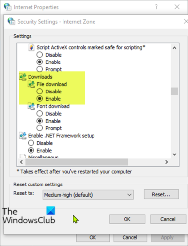 Your current security settings do not allow this file to be downloaded