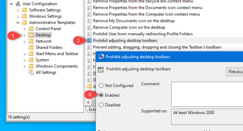Prevent users from adding, removing Toolbars on Windows Taskbar