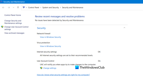 Turn off Security and Maintenance notifications in Windows 11
