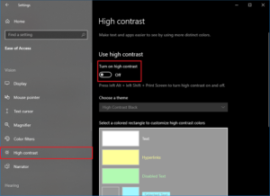 Some settings aren't available in High Contrast mode error Windows 11