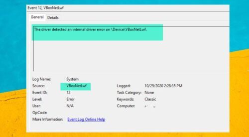 The driver detected an internal driver error on \Device\VBoxNetLwf