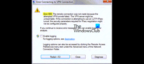 Error 800, Remote connection not made because VPN tunnels failed