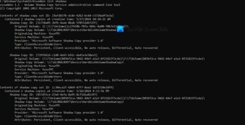 Use Vssadmin command-line to manage VSS in Windows 11/10