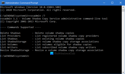 Use Vssadmin command-line to manage VSS in Windows 11/10