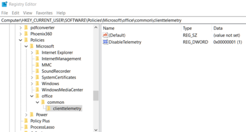 Limit Office 365 Telemetry using Registry and Group Policy