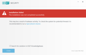 ESET Installation failed and was not completed successfully