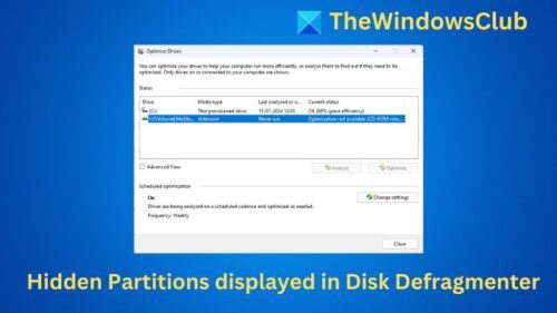 Hidden Partitions displayed in Disk Defragmenter Tool