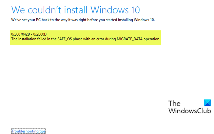 0x80070004-0x3000D, Installation failed during MIGRATE_DATA operation